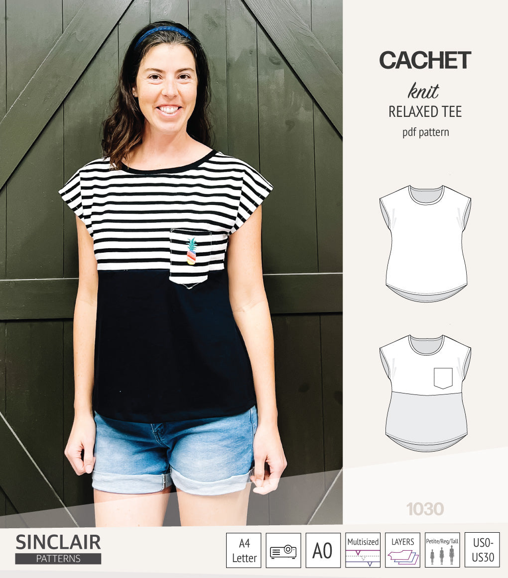 Cachet relaxed cut knit tee color blocked with a pocket (PDF) – Sinclair Patterns