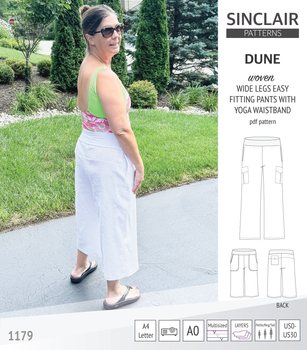 Dune wide leg woven pants with yoga waistband (pdf sewing pattern ...
