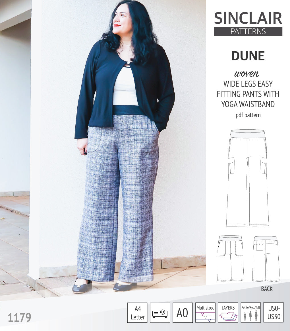 Dune wide leg woven pants with yoga waistband (pdf sewing pattern ...