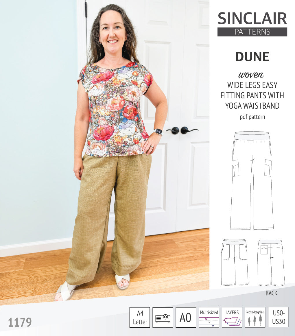 Dune wide leg woven pants with yoga waistband (pdf sewing pattern ...