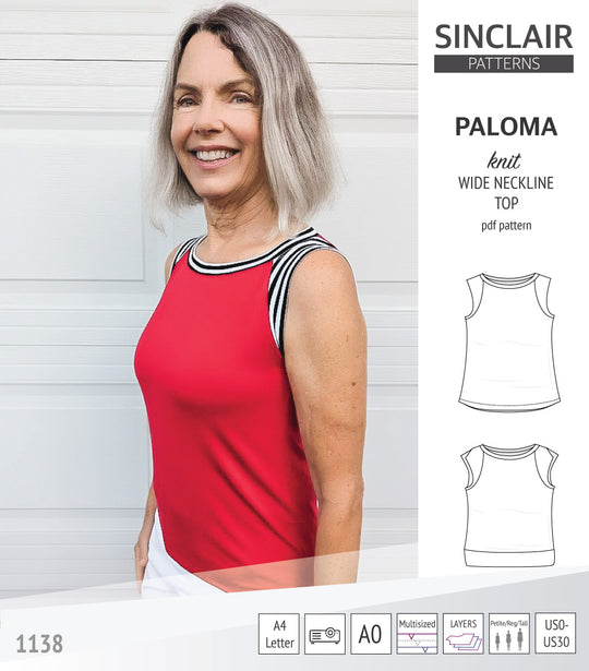 Paloma knit wide neckline tank top (PDF sewing pattern) – Sinclair Patterns