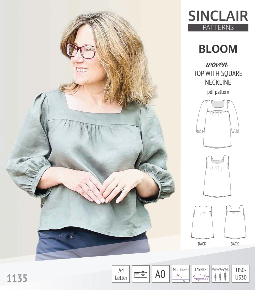 Bloom square neckline woven top with a split hem (PDF) – Sinclair Patterns