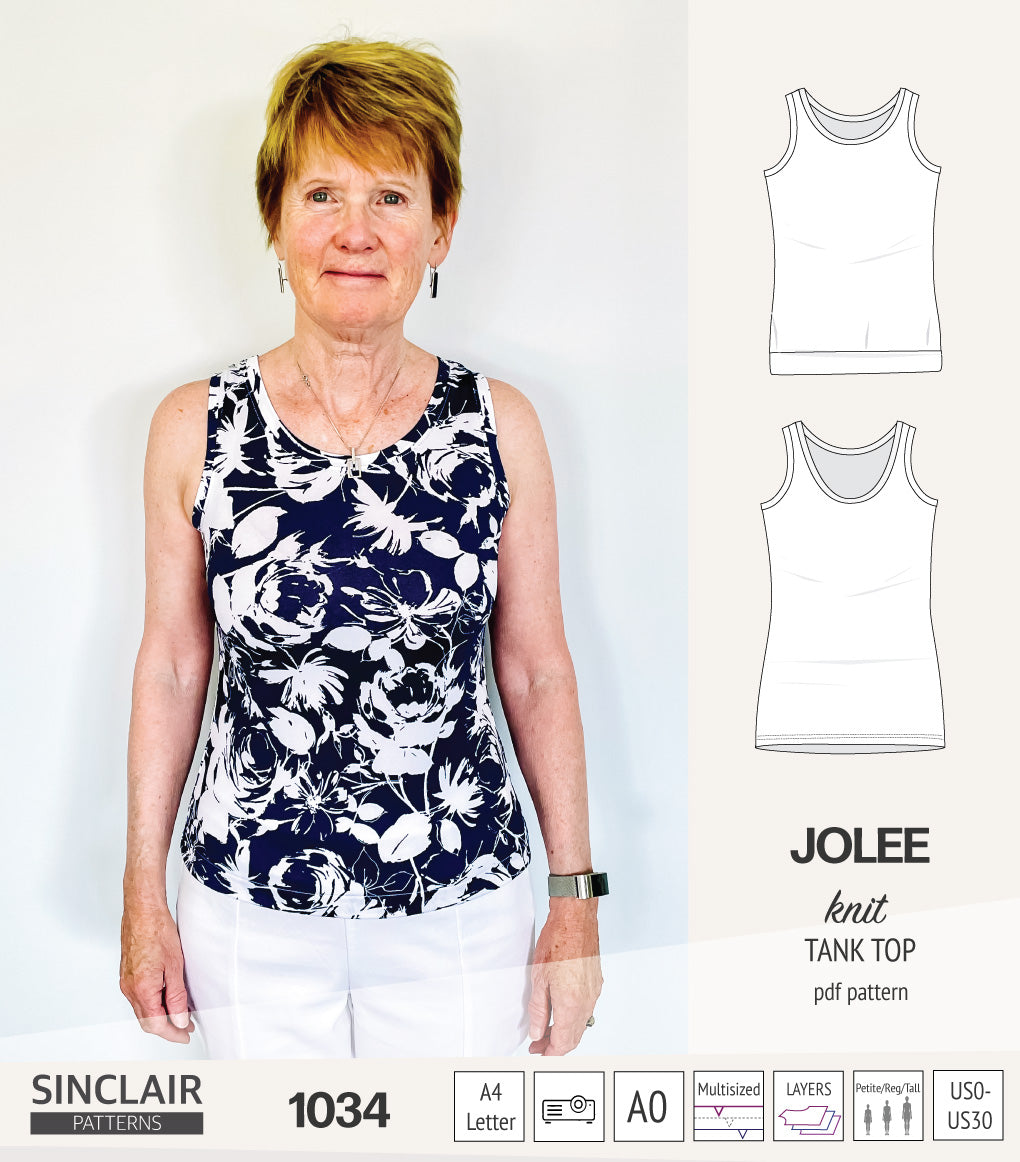 Jolee knit longline tank top sewing pattern (PDF) – Sinclair Patterns