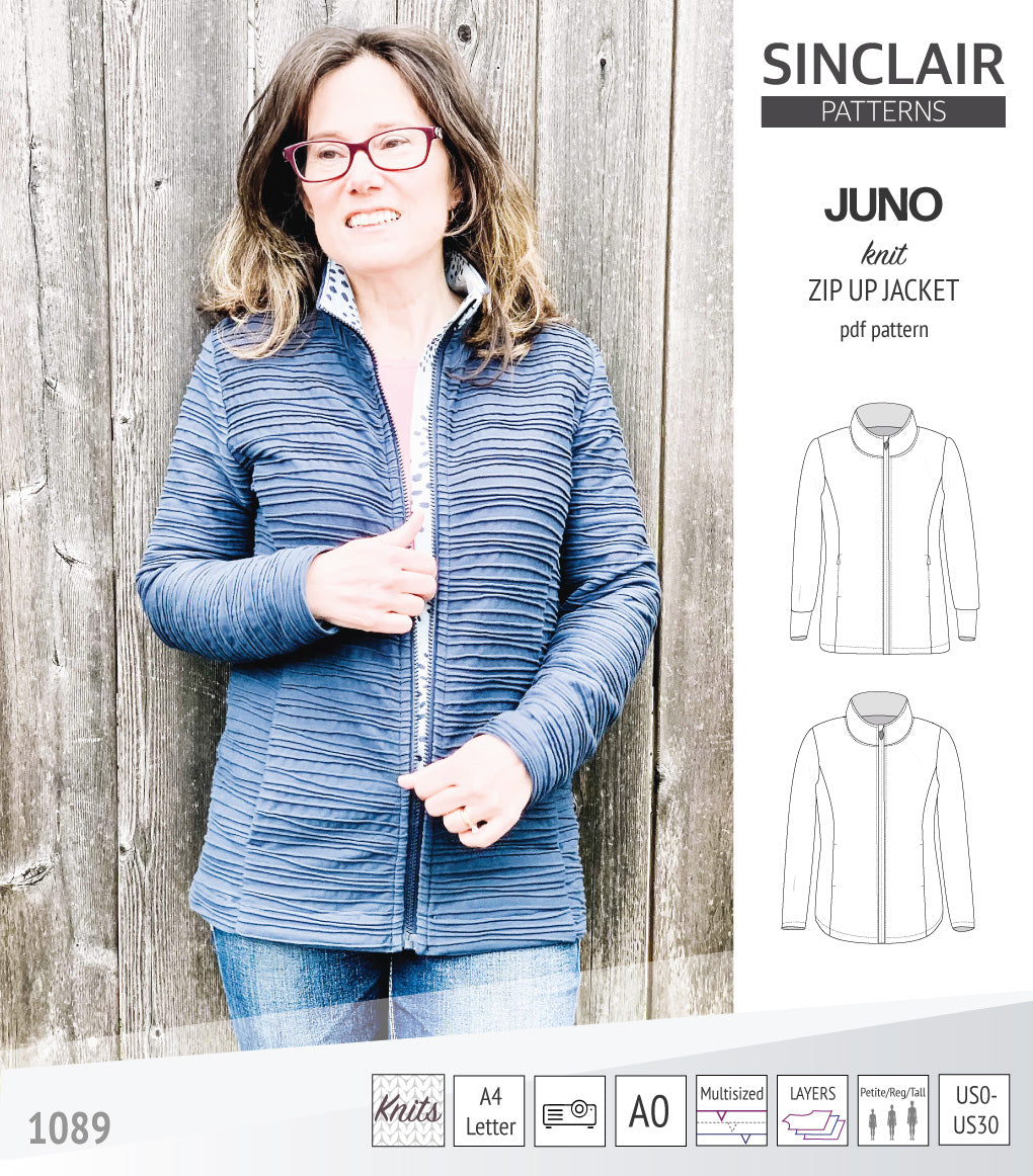 Juno Knit Zip-Up Fleece Style Jacket Pdf Sewing Pattern – Sinclair Patterns