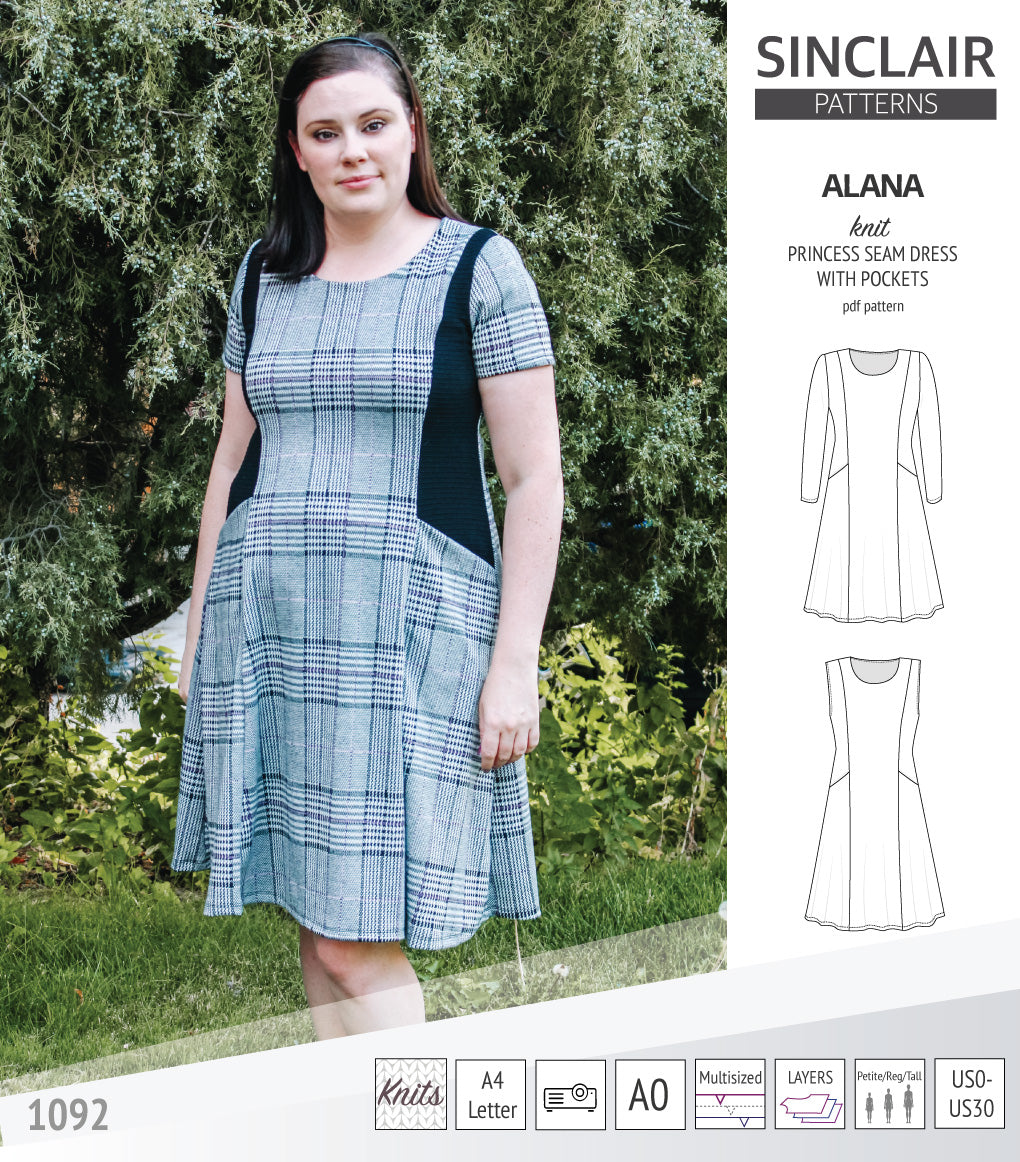 Alana princess seam knit dress with pockets pdf sewing pattern (PDF ...