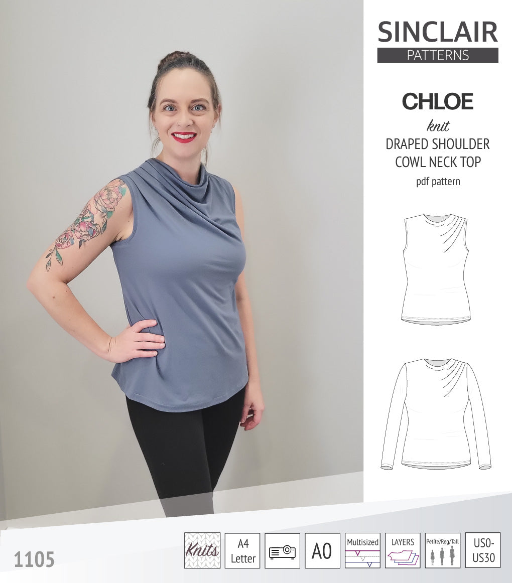 Chloe draped shoulder top with a high cowl neck (PDF) – Sinclair Patterns