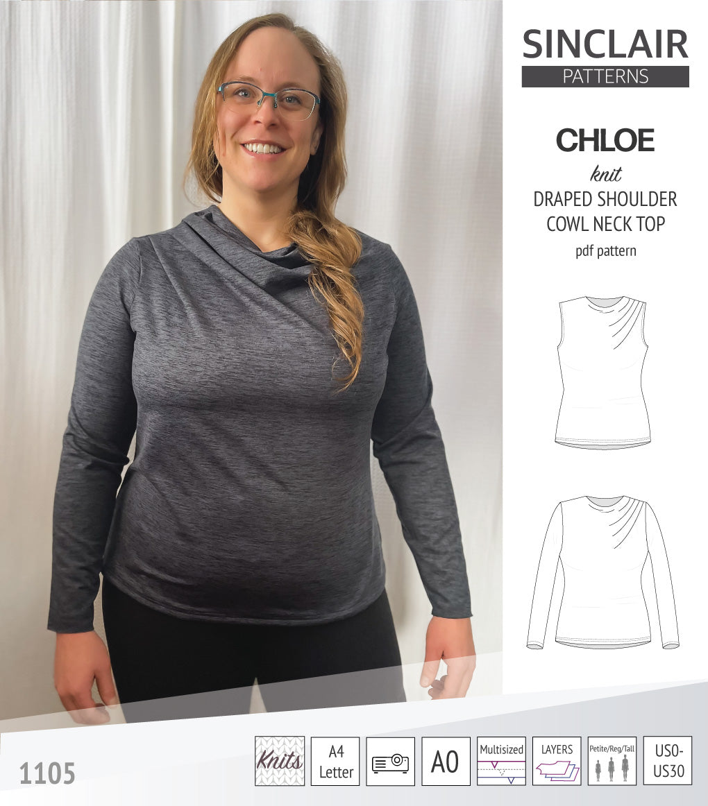 Chloe draped shoulder top with a high cowl neck (PDF) – Sinclair Patterns