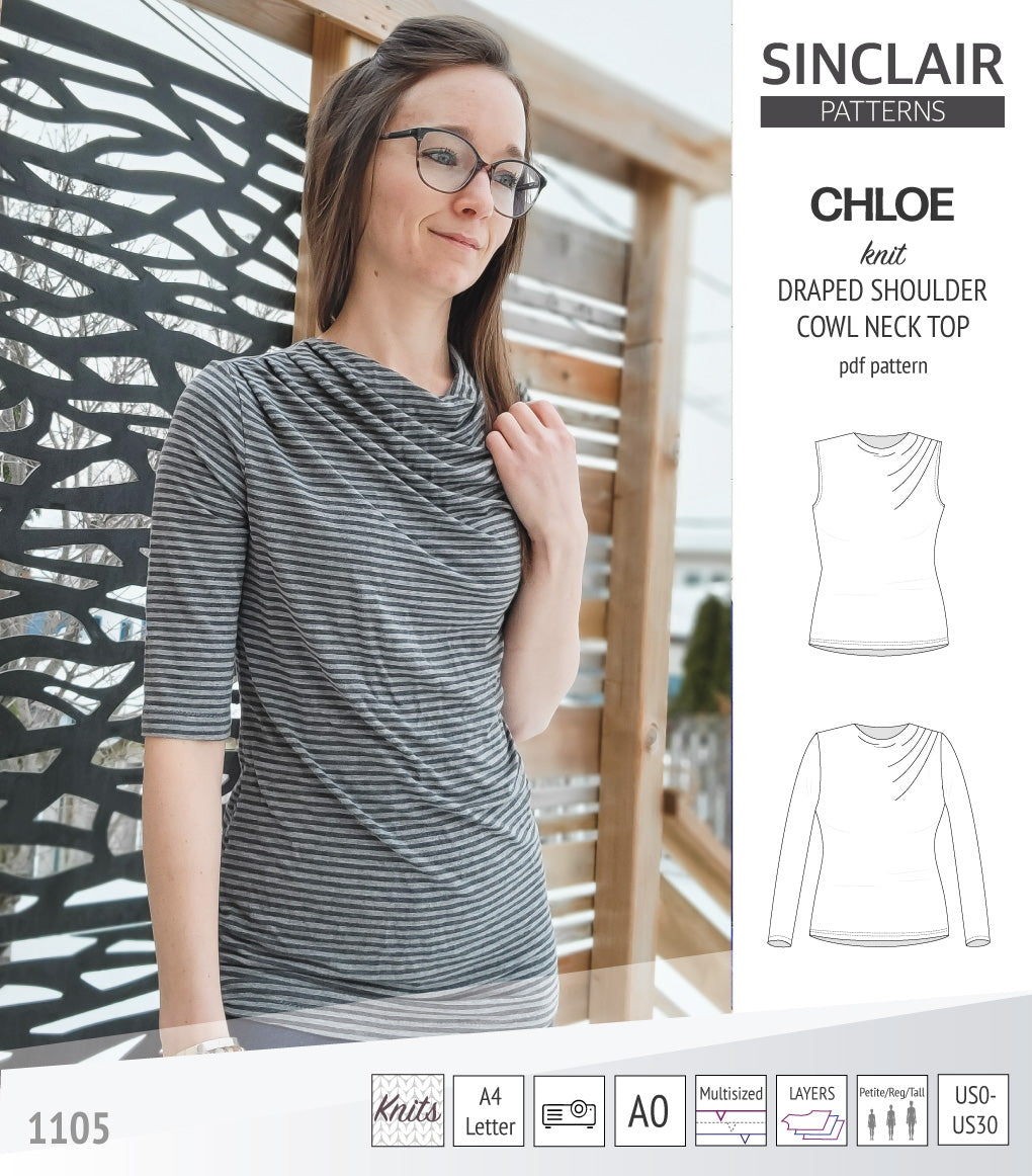 Chloe draped shoulder top with a high cowl neck (PDF) – Sinclair Patterns