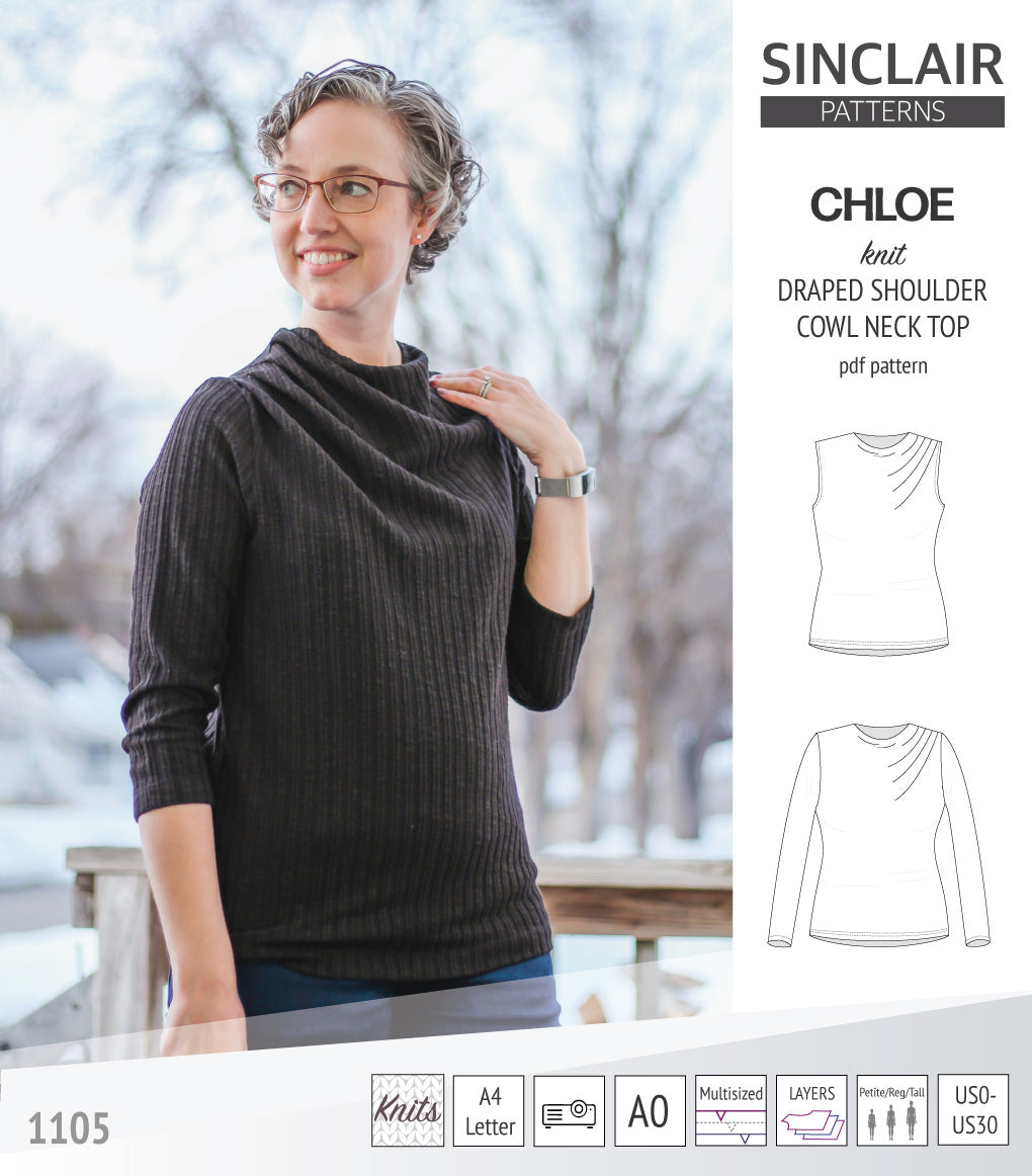 Chloe draped shoulder top with a high cowl neck (PDF) – Sinclair Patterns