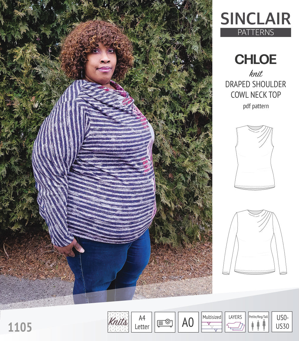 Chloe draped shoulder top with a high cowl neck (PDF) – Sinclair Patterns