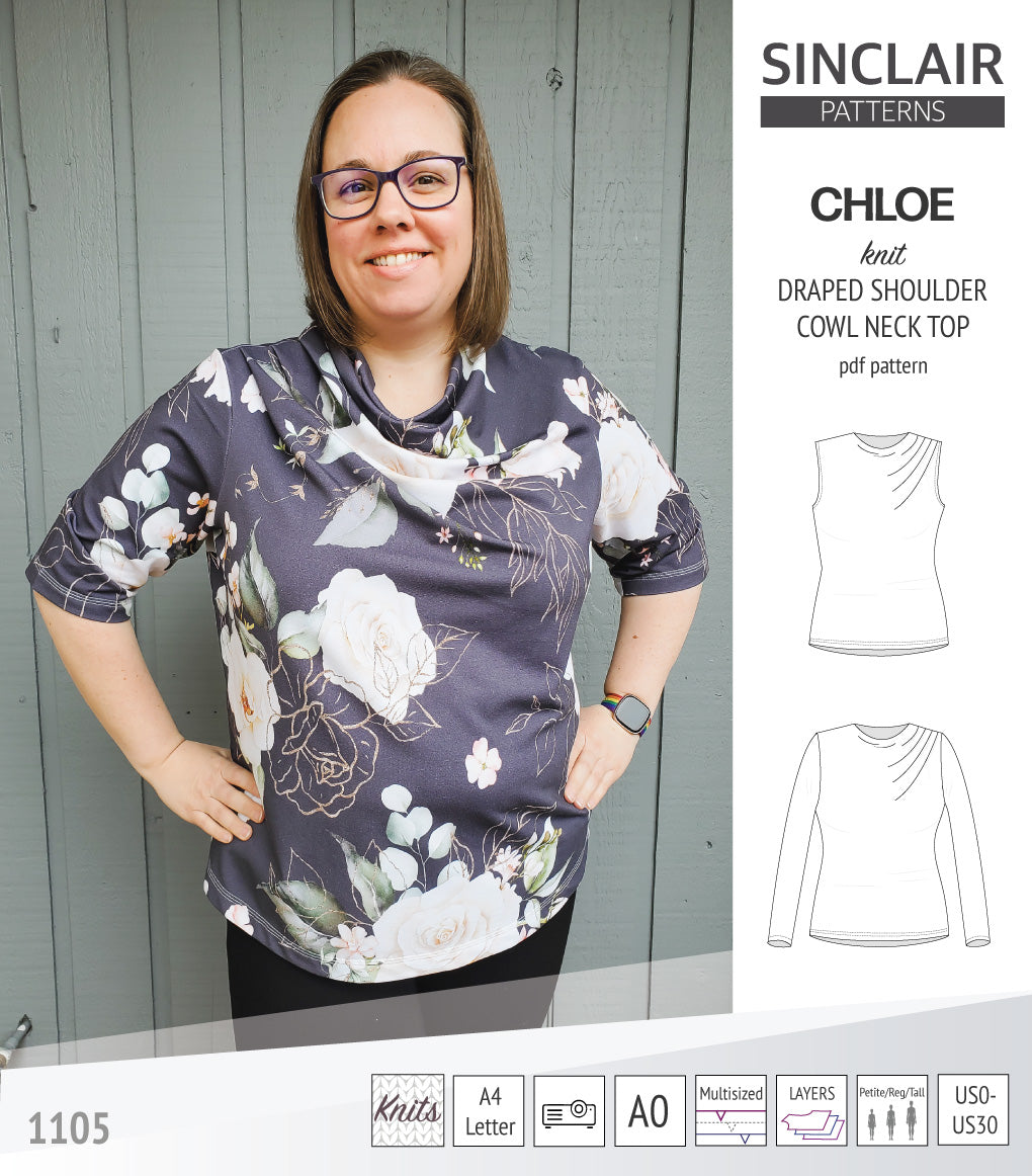Chloe draped shoulder top with a high cowl neck (PDF) – Sinclair Patterns