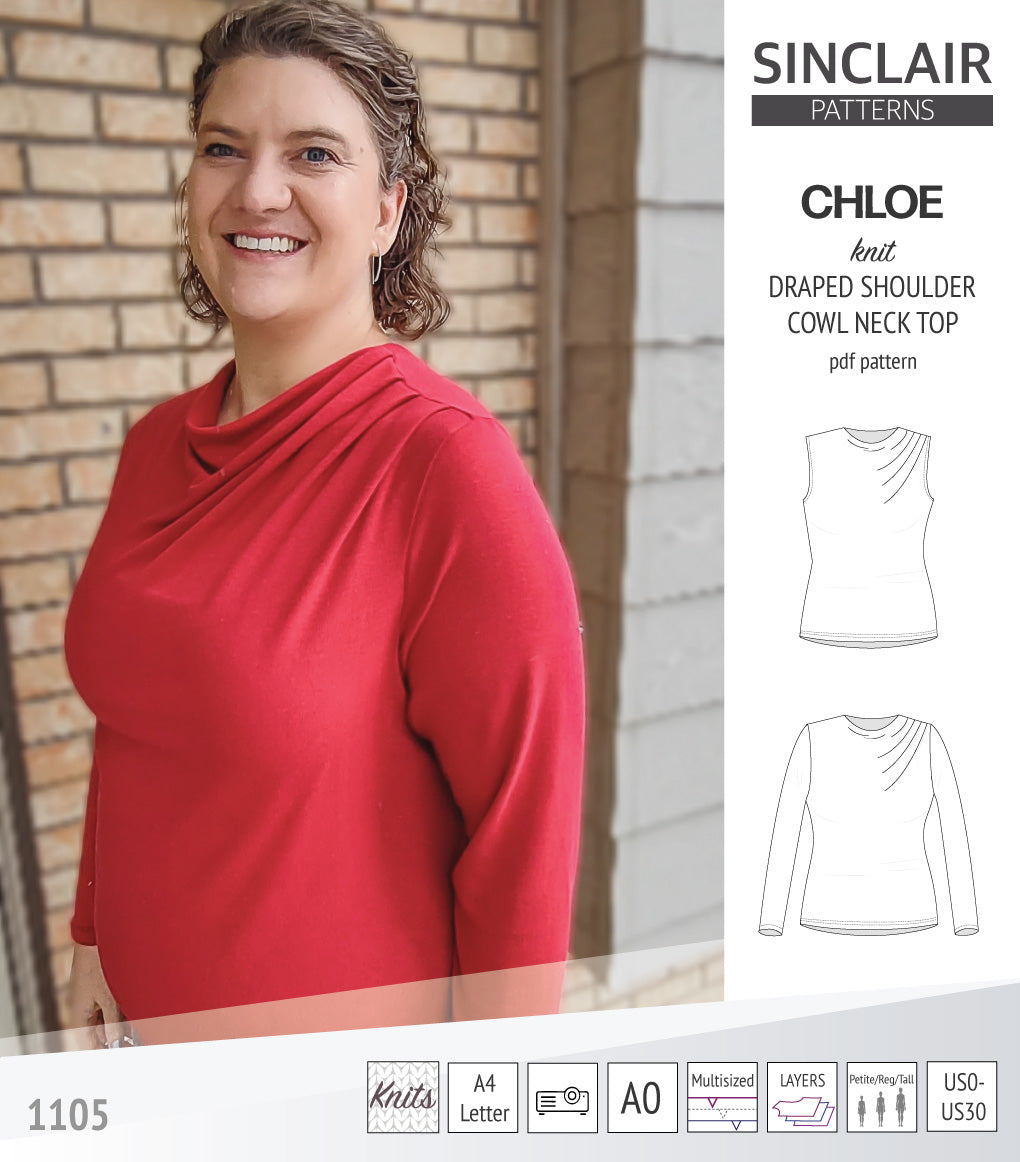 Chloe draped shoulder top with a high cowl neck (PDF) – Sinclair Patterns