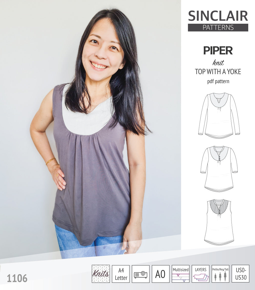 Piper knit top with a woven yoke (pdf) – Sinclair Patterns