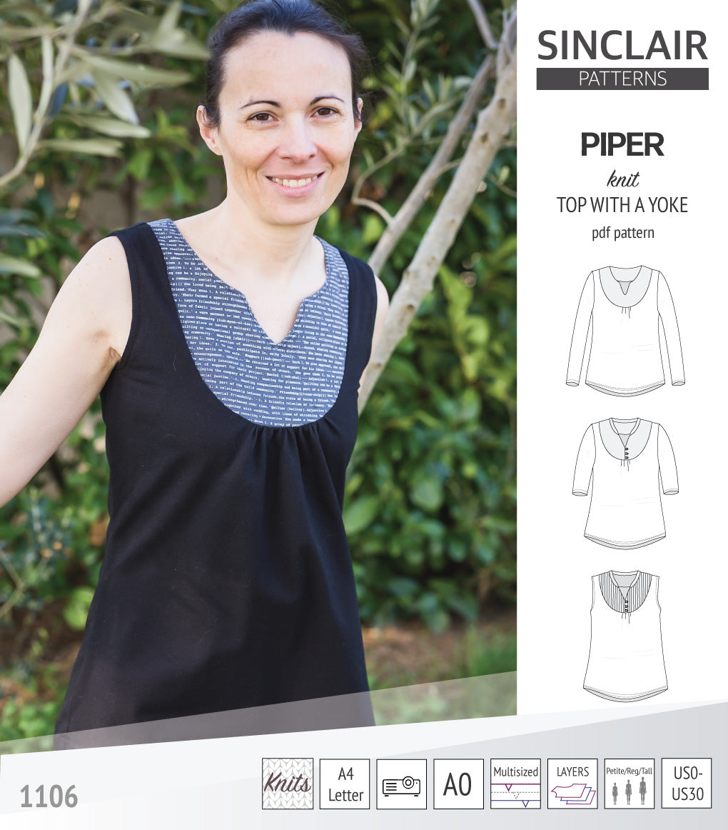 Piper knit top with a woven yoke (pdf) – Sinclair Patterns
