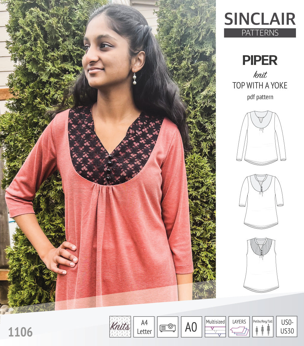 Piper knit top with a woven yoke (pdf) – Sinclair Patterns